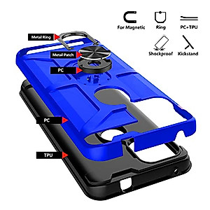 T-Mobile TCL Revvl 4 Case, with 3 Pcs Tempered Glass Screen Protector, Built-in Ring Kickstand and Magnetic Car Mount Shockproof Dropproof Defend Armor Rugged Case for T-Mobile Revvl 4 - Blue