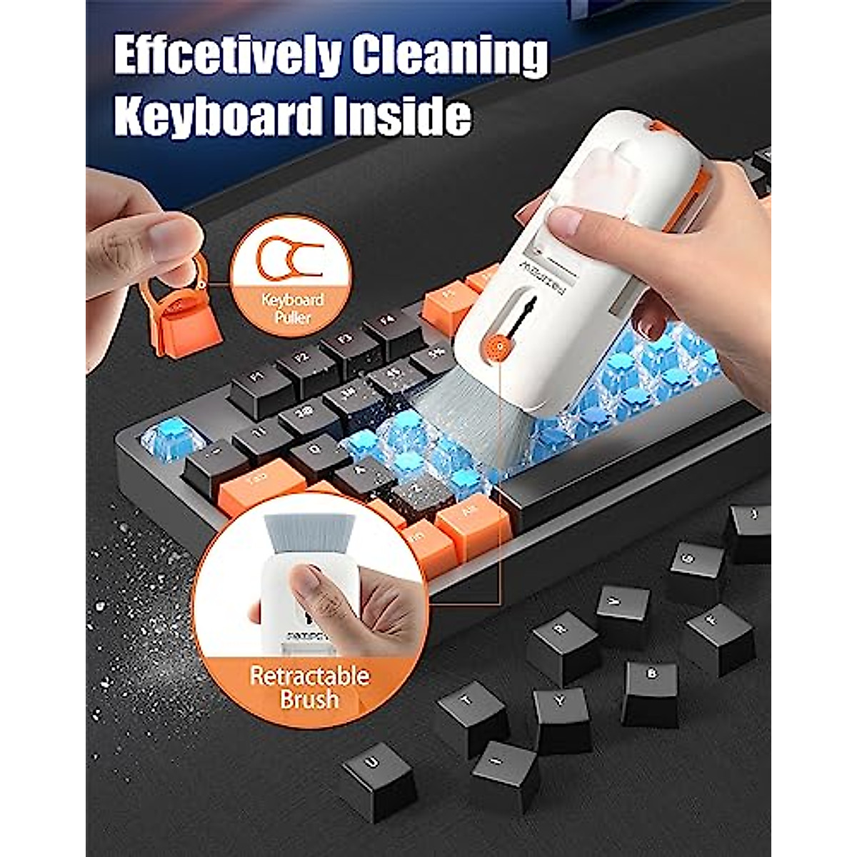 Keyboard Cleaner, 12-in-1 Phone Cleaning kit, Electronics Cleaning Brush Tool for Computer, PC Monitor,TV Camera Lens with 3ml Spray Cleaning Bottle Compact with Patent(Orange)