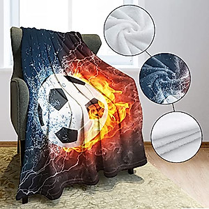 HommomH 60" x 80" Blanket Comfort Cozy Soft Warm Throw One Sides Soccer Flame Fire