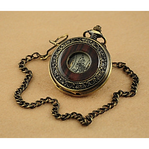 VIGOROSO Men's Hand-Wind Mechanical Pocket Watch Vintage Steampunk Wood Grain Hollow Design with Chain and Box