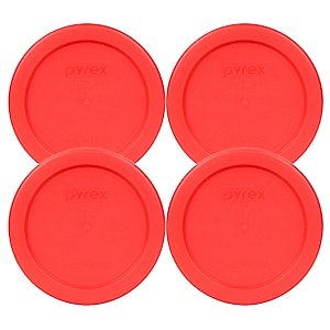Pyrex 7202-PC Red 1 Cup Round Plastic Storage Lid, Made in USA - 4 Pack