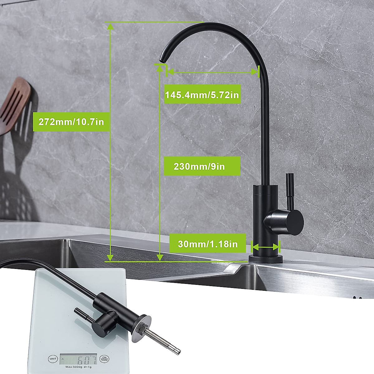TQKAG Black Kitchen Sink Faucet Drinking Water Faucet Stainless Steel Reverse Osmosis Faucet Fits Most Water Filtration Systems Kitchen Beverage Faucets