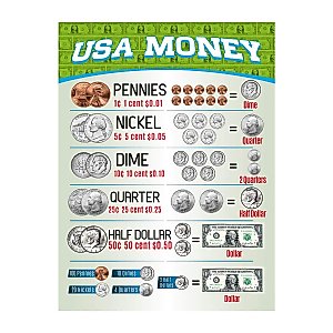 Money Chart by Business Basics Currency Chart for Kids - Perfect Money Posters for Teacher Classrooms - Teach Children Money Value, Comparison and Exchange