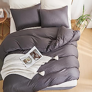 DuShow Seersucker Duvet Cover King-Solid Textured Bedding Cover Set,Soft Duvet Cover Set with Zipper Closure,Corner Ties(Dark Grey,104"x90")