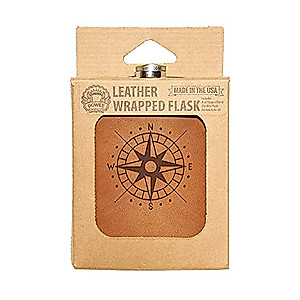 Oowee Products | Compass Leather Wrapped Flask | Box Set | Comes with an 8 Ounce Copper Plated Flask| Genuine Leather | Made in the USA