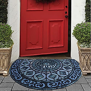 ubdyo Spring Half Circle Rug - Front Door Mat Outside Entrance - Half Moon Outdoor Mat - Welcome Mat Outdoor - Door Mat Outdoor Entrance - Outside Door Mats for Front Door Entry (23" 'x 36", Blue)