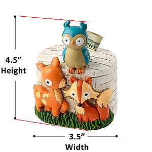 FASHIONCRAFT Woodland Animals Nursery Money Bank - 4.5 x 3.5 x 3 inch - Polyresin - 3D Design - Handpainted - Gender Neutral for Boys and Girls - Baby Room Decor