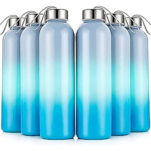 GoldArea 6 Pack Glass Water Bottles, 25 oz Colored Glass Bottles, Reusable Sports Water Bottle with Stainless Steel Lids and Carrying Straps, Leak-proof Water Bottles for Travel, Gym, or Office