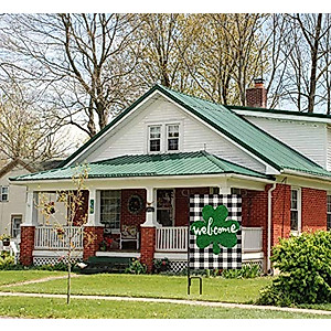 AUOIKK Welcome Buffalo Plaid Shamrock Garden Flag Vertical Double Sided, St Patrick's Day Yard Sign Porch Flag Home Party Hanging Wall Flags Banner Outdoor Decoration 12.5 x 18 Inch