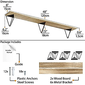 Wallniture Colmar 48" Rustic Floating Shelves for Living Room Decor, Wall Bookshelf, Floating Shelf for Kitchen, Wall Mounted Shelves for Office, Wall Shelves for Bedroom Decor, Burnt Set of 2