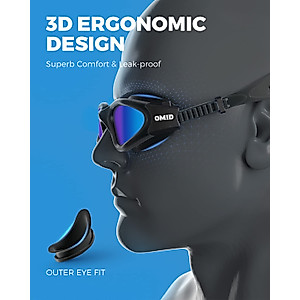 OMID Swim Goggles, Comfortable Polarized Swimming Goggles, Anti-Fog Leak Proof UV Protection Crystal Clear Vision Swim Goggles for Men Women Adult (Black Blue)