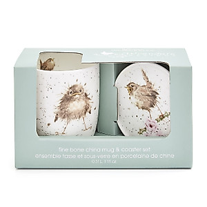 Royal Worcester Wrendale Designs Flying the Nest Mug & Coaster Set | 11 Ounce Coffee Mug with Coaster | Made from Fine Bone China | Microwave and Dishwasher Safe