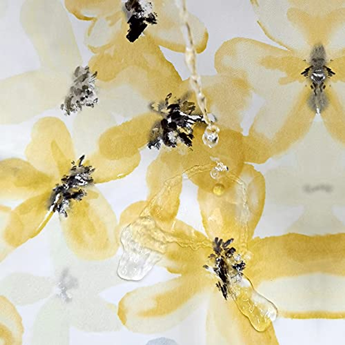 SUMGAR Yellow Flower Shower Curtain Bathroom Fabric Grey Floral Polyester Cloth Farmhouse Boho Rustic Summer Decorative Washable Shower Curtains Set with Hooks 72 x 72 Inch