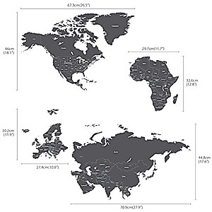 DECOWALL DLT-1609G Modern Grey World Map Kids Wall Stickers Wall Decals Peel and Stick Removable Wall Stickers for Kids Nursery Bedroom Living Room (XLarge) d?cor