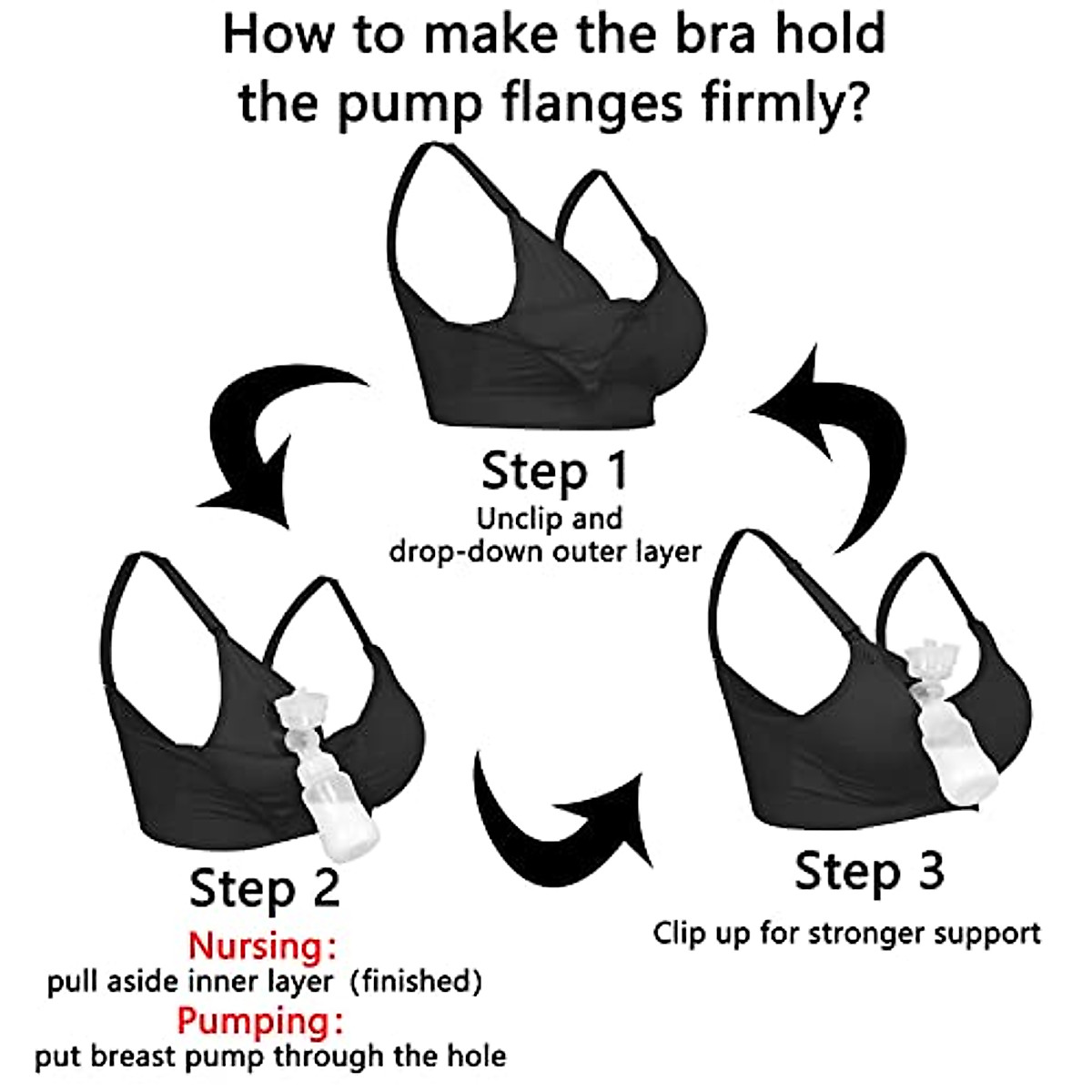 4HOW 3Pack Pumping-Bra Hands Free Breast Nursing Bra for Breastfeeding Wearable Padded for Pregnancy