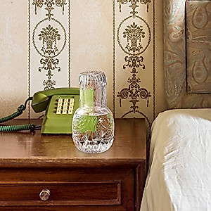 Vintage Bedside Water Carafe and Glass Set for Bedroom Nightstand, Bediside, Thicked Glass Mouthwash Decanter for Bathroom, Water Pitcher Set (33 OZ)