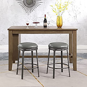 OUllUO Swivel Bar Stools Set of 2, 25 Inch Backless Counter Bar Height Stools, PU Leather Round Kitchen Counter Stools, Industrial Kitchen Island Stools with Metal Base, 520P-SGPU, Grey, 2Pcs