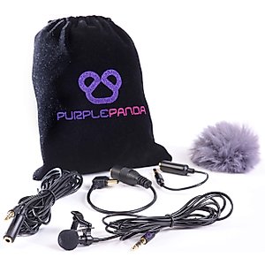 Purple Panda Lavalier Lapel Microphone Kit - Clip-on Omnidirectional Condenser Lav Mic Compatible with iPhone, iPad, GoPro, DSLR, Zoom/Tascam Recorder, Samsung, Android, PS4