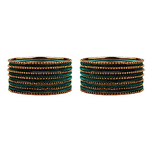 Efulgenz Indian Oxidized Bangles for Women Green Indian Oxidized Jewelry for Navratri Boho Oxidized Indian Jewelry Velvet Bangles Set Bracelets Jewelry for Women