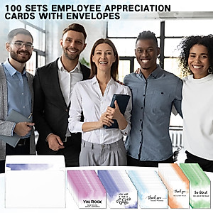 Jetec 100 Set Employee Appreciation Cards with Envelopes Thank You Gifts for Staff Team Inspirational Greeting Cards Work Anniversary Birthday Appreciation Cards, Watercolor Design