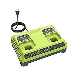 WaxPar 2 Ports P117 for Ryobi Charger Compatible with Ryobi 18v Dual Battery Charger ONE+ P117 P118 12V-18V Max Li-Ion NiCd NiMh Battery P100 P102 P103 P105 P107 P108 18V Dual Chemistry Fast Charger