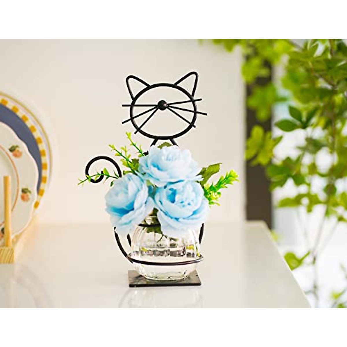 Joyathome Desktop Glass Planter Vase Holder, Metal Cat Plant Terrarium Stand for Plants Creative Decorations for Home Patio Lawn Garden