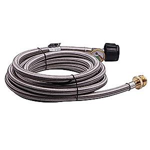 15 Ft Stainless Steel Braided Propane Adapter Max 350 Psi Hose with Pressure Gauge 5-40 Lb Convert Replace for Qcc1/type1 Tank Connects 1 Lb Bulk Portable Appliance to 5-40 Lb Propane Tank Cylinder