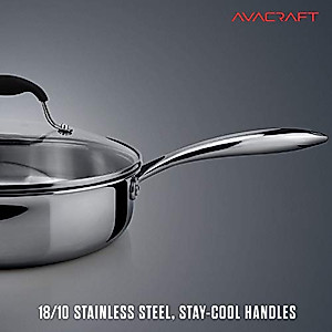AVACRAFT 18/10 Tri-Ply Stainless Steel Saute Pan with Lid, Helper Handle, Induction Pan, Versatile Stainless Steel Skillet, Sauté Pans in our Pots and Pans cookware (3.5 Quarts)