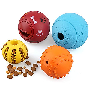 PrimePets Dog Treat Ball, 4 Pack Interactive Food Dispensing Puppy Puzzle Toy, Non-Toxic, Natural Rubber, for Tooth Cleaning, IQ Training, Chewing, Playing