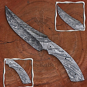 Damascus Knife Blanks for Knife Making Supplies Full Tang, 9.5 Inch Hunting Knife Blade Blank 2180