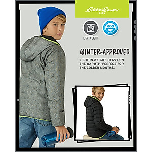 Eddie Bauer Kids' Reversible Jacket - Weather Resistant Quilted Down Coat for Boys and Girls (3-20), Size 10-12, Black