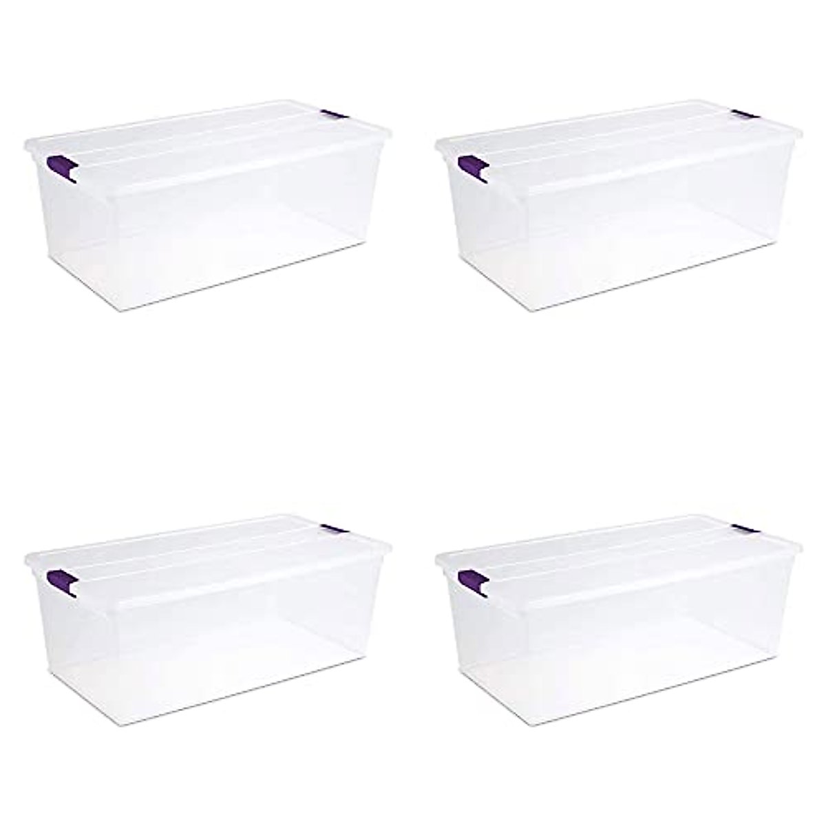 Sterilite 110 Qt ClearView Latch Storage Box, Stackable Bin with Latching Lid, Plastic Container Organize Clothes in Closet, Clear Base, Lid, 4-Pack