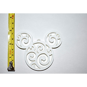 Themed Magical Mouse Head Ears Swirl Design Cartoon Character Hanging Ornament Holiday Christmas Decor 3D Printed Made in USA PR2235 (White)