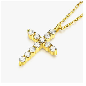 PAENENPH 14K Gold Cross 1.1CT Moissanite Necklace for Women,Dainty Gold Cross Pendant Necklace with Moissanite,18 Inch,Gift for Mom,Wife,Girlfriend (Yellow Gold, 14K Gold)