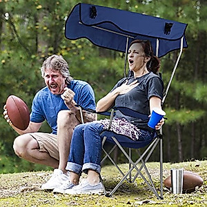 TeqHome Camp Chair with Shade Canopy, Heavy Duty Max Shade Folding Camping Lawn Chair with Cup Holder, UPF 50+ Sun Protection Portable Beach Lounge Chair for Outdoor Sports Support 330 LBS (Navy Blue)