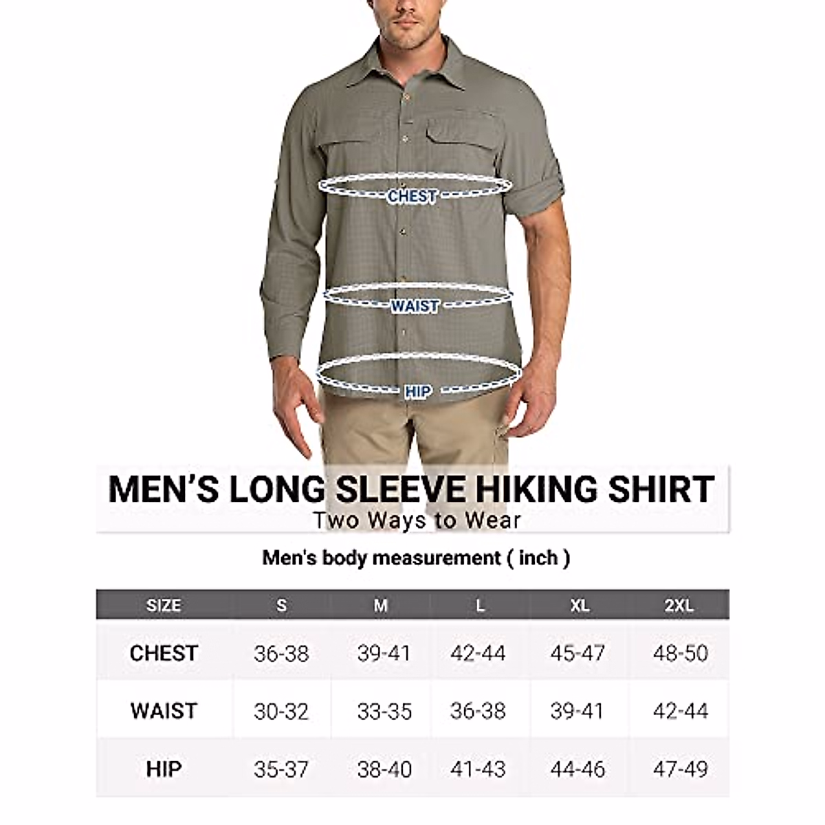 Outdoor Ventures Men's UPF 50+ UV Sun Protection Shirt, Long Sleeve Hiking Fishing Shirt Cooling Quick Dry for Safari Travel Green Gray