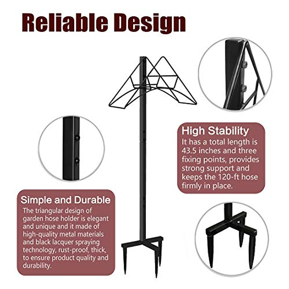 Artigarden Garden Hose Holder - Free Standing Metal Water Hose Stand Heavy Duty Flexible Pipe Storage Hanger Organizer for Lawn & Yard