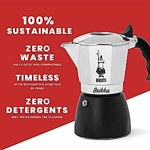 Bialetti - New Brikka, Moka Pot, the Only Stovetop Coffee Maker Capable of Producing a Crema-Rich Espresso, 2 Cups (3,4 Oz), Aluminum and Black
