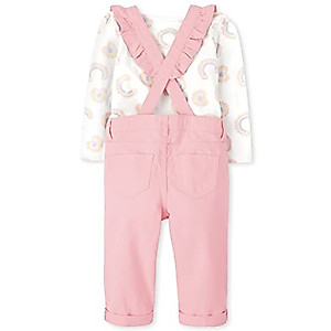 The Children's Place Baby Toddler Girls Ruffle Overalls 2-Piece Set, Simplywht, 5T