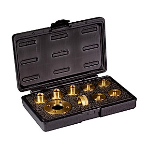 POWERTEC 71220 10 Piece Solid Brass Template Guide Kit with Adaptor | CNC Precision Ground | Router Guide for Templates | Includes 7 Router Guides and 2 Lock Nuts and Adaptor