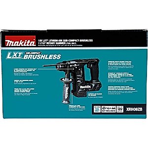 Makita XRH06ZB 18V LXT Lithium-Ion Sub-Compact Brushless Cordless 11/16" Rotary Hammer, Accepts Sds-Plus Bits, Tool Only