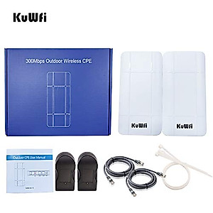 Wireless Bridge, KuWFi 2.4G Outdoor CPE Point to Point Long Range Access Nano Station with 12dBi Panel Antenna, Support 24V POE[2-Pack, Pre-Pairing]