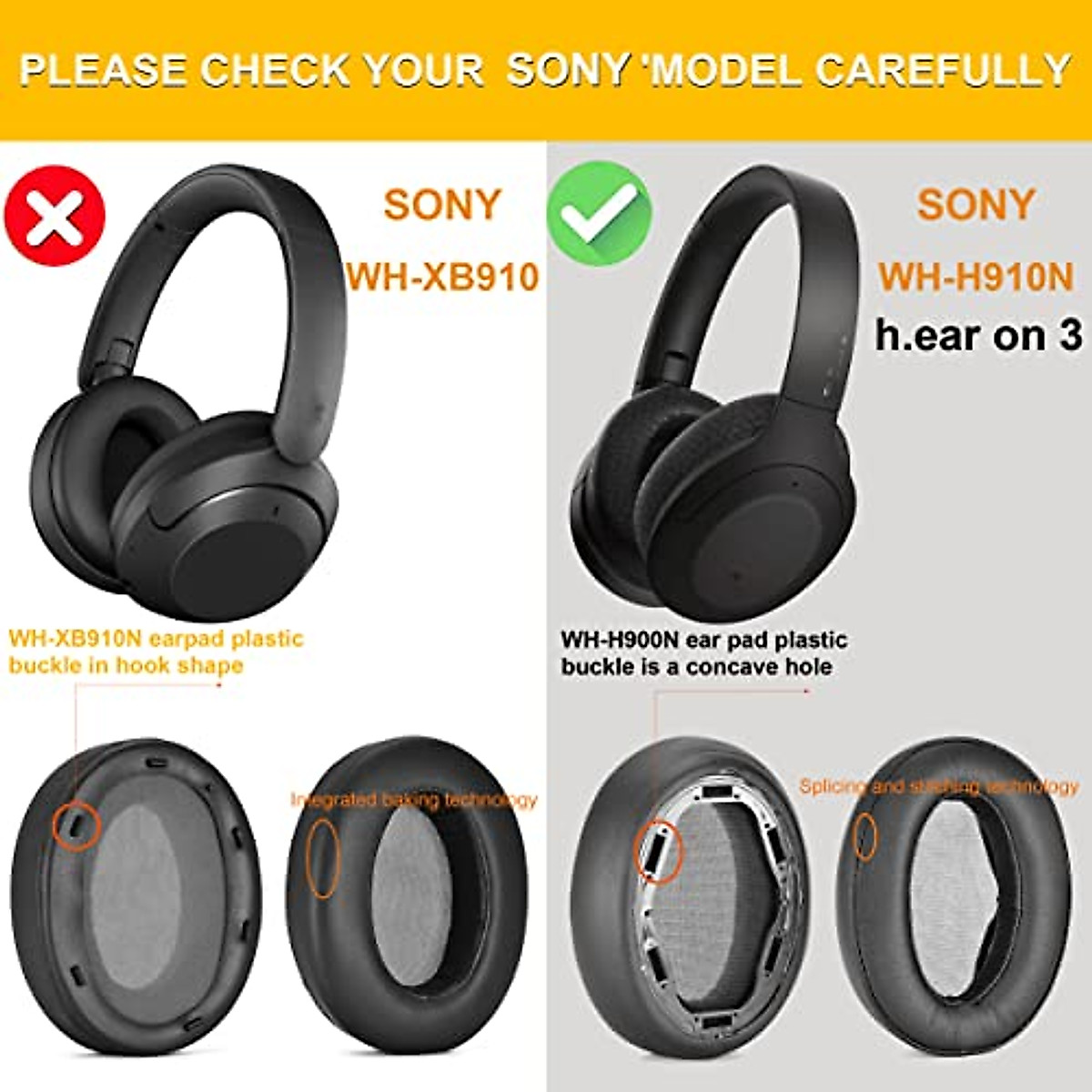 WH-H910N Ear Pads - defean Replacement Ear Cushion Cover Compatible with Sony WH-H910N h.Ear on 3 Wireless Noise-Canceling Headphones (Black)