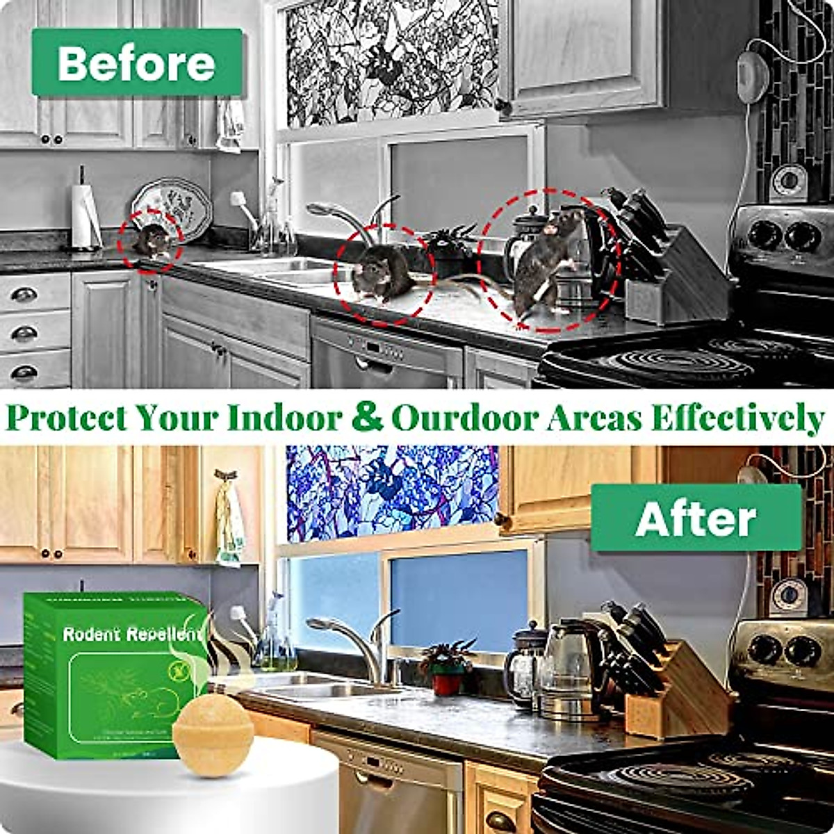 Natural Rodent Repellent, 12 Pack Mouse Repellent to Repel Mice and Rats, Mole Repeller for Car Campers Home Kitchen Garden Outdoors Indoor Garage, Pet Safe