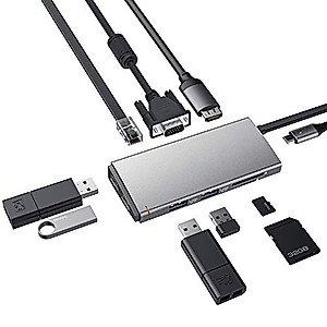 XUNMAIFHB Portable Docking Station,10 in 1 Type-c hub Docking Station HDIM+VGA HD Converter Notebook USB-c Docking Station TF&SD、RJ45 Fast Transmission