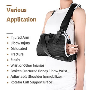 Solmyr Arm Sling for Broken Fractured Bones Elbow Wrist, Adjustable Shoulder Immobilizer & Rotator Cuff Support Brace, Split Strap and Waistband, Universal for Left and Right Arms, Men and Women(M)