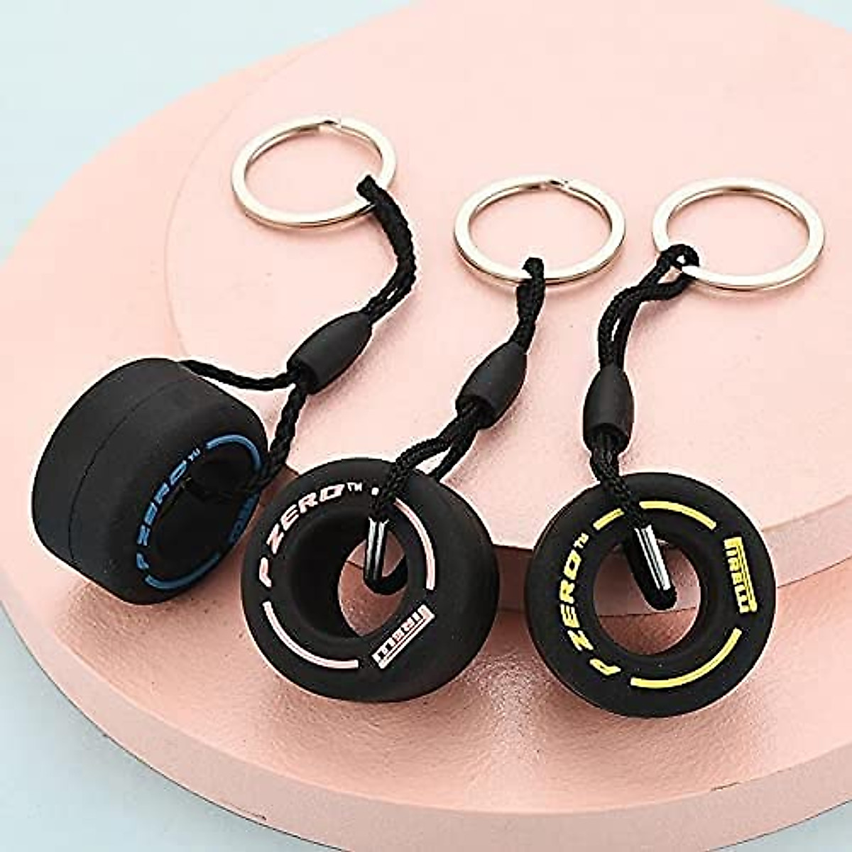 QNQA F1 Racing Tire Key Chain,Wheel Tyre Auto Keychain,Mini Cute Tire Keyring,Soft Rubber,Car Part Model Keyfob,Automotive Part Car Gift Key Ring for Men Women Auto Accessoriest,Feel (3pcs),Ø3.6×14CM