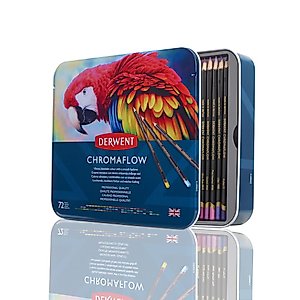 Derwent Chromaflow Colored Pencils Tin, Set of 72, Great for Holiday Gifts, 4mm Wide Core, Multicolor, Smooth Texture, Art Supplies for Drawing, Blending, Sketching, Professional Quality (2306014)