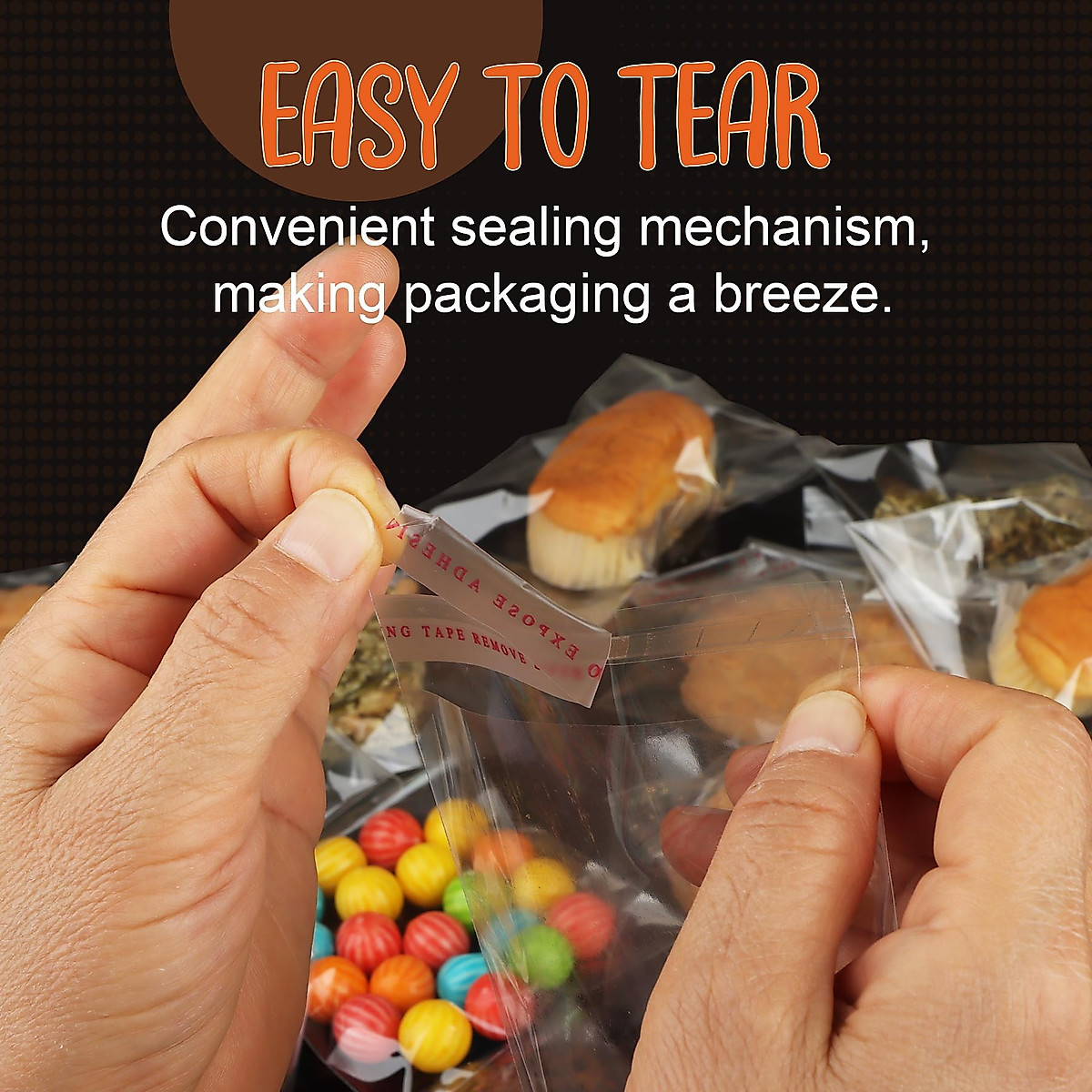 Horbin Self Sealing Cellophane Bags 4x6 Inches, 200 Pcs Clear Cookie Bags, Resealable Treat Bags for Fresh Cookies, Candy, Gifts, and Party Favors Bags.