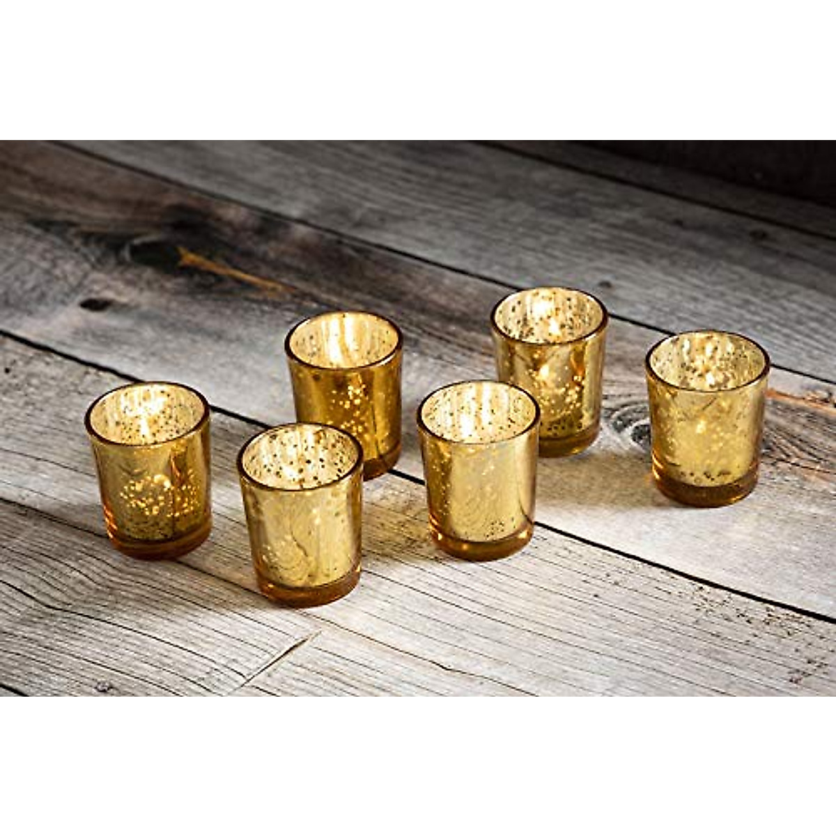 Mercury Glass Votive Candle Holders - Bulk Set of 36, Gold Candle Holders for Tables at Weddings, Parties, Special Occasions with Weighted Base ,Vintage Glow